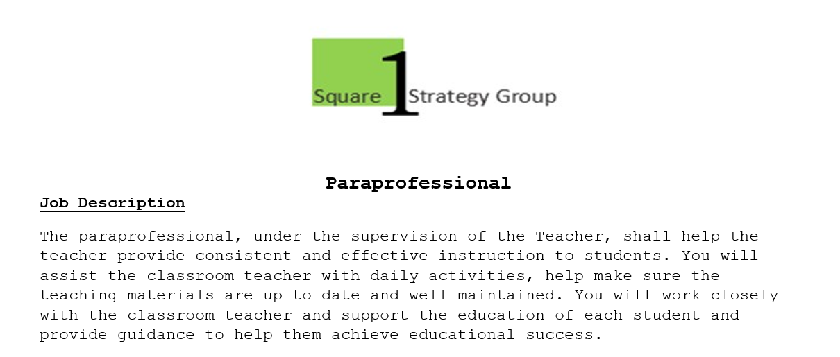 Paraprofessional - Mar 13, 2024