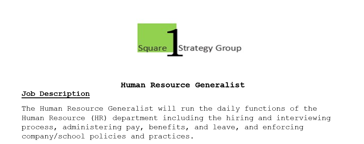 Human Resource Generalist - Mar 13, 2024